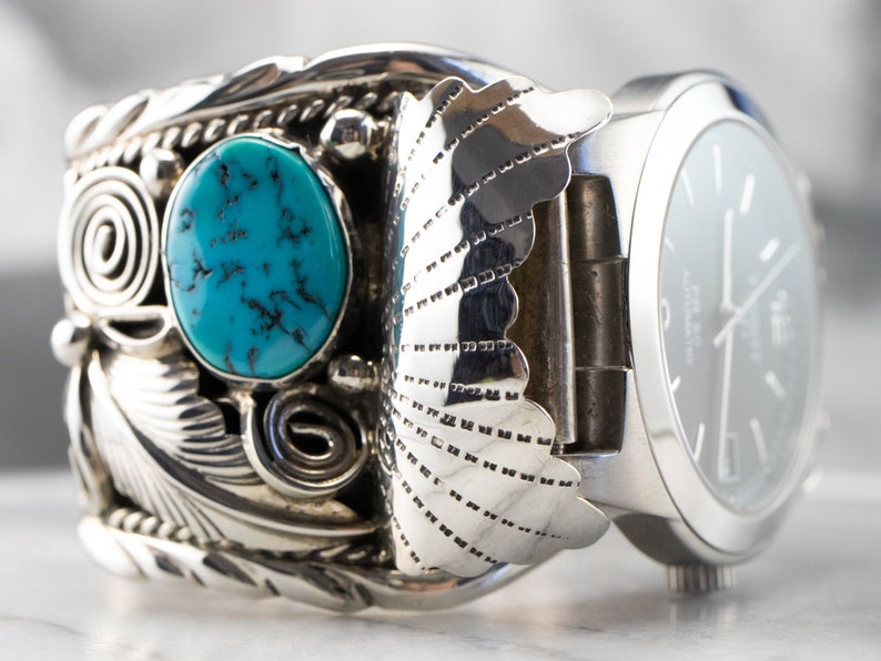 Vintage Tissot Watch Cuff, Navajo Coral Turquoise Sterling Silver - Etsy