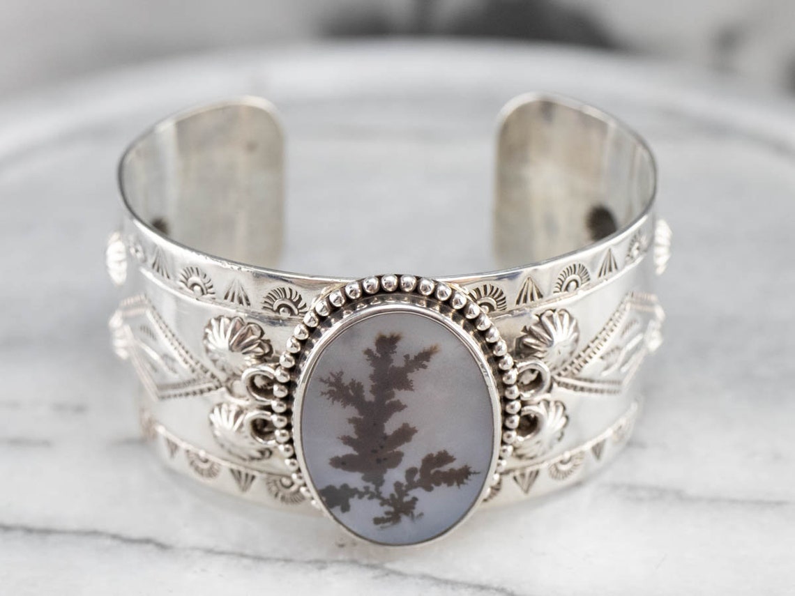 Dendritic Agate Sterling Silver Cuff Shazar Stone Cuff | Etsy