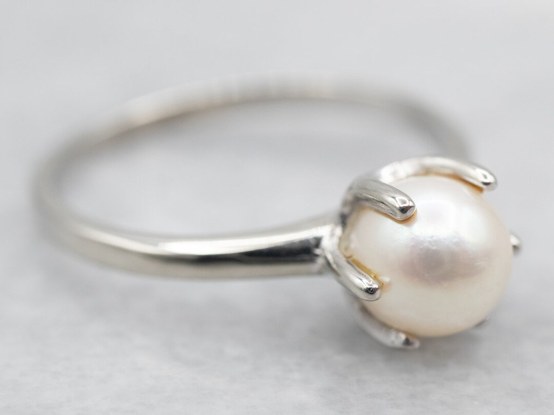 Simple White Pearl Solitaire Ring, Pearl and White Gold, Classic Pearl ...