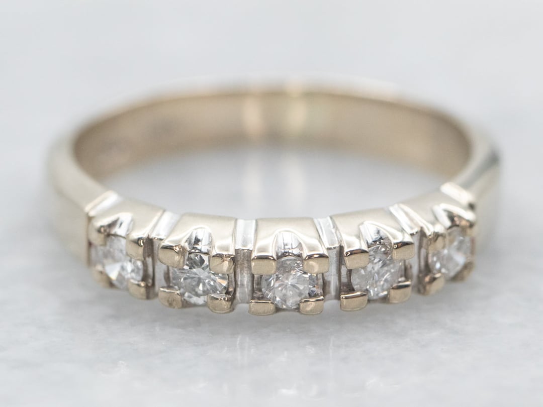 Five Diamond Wedding Band, Diamond White Gold Band, Stacking Ring ...