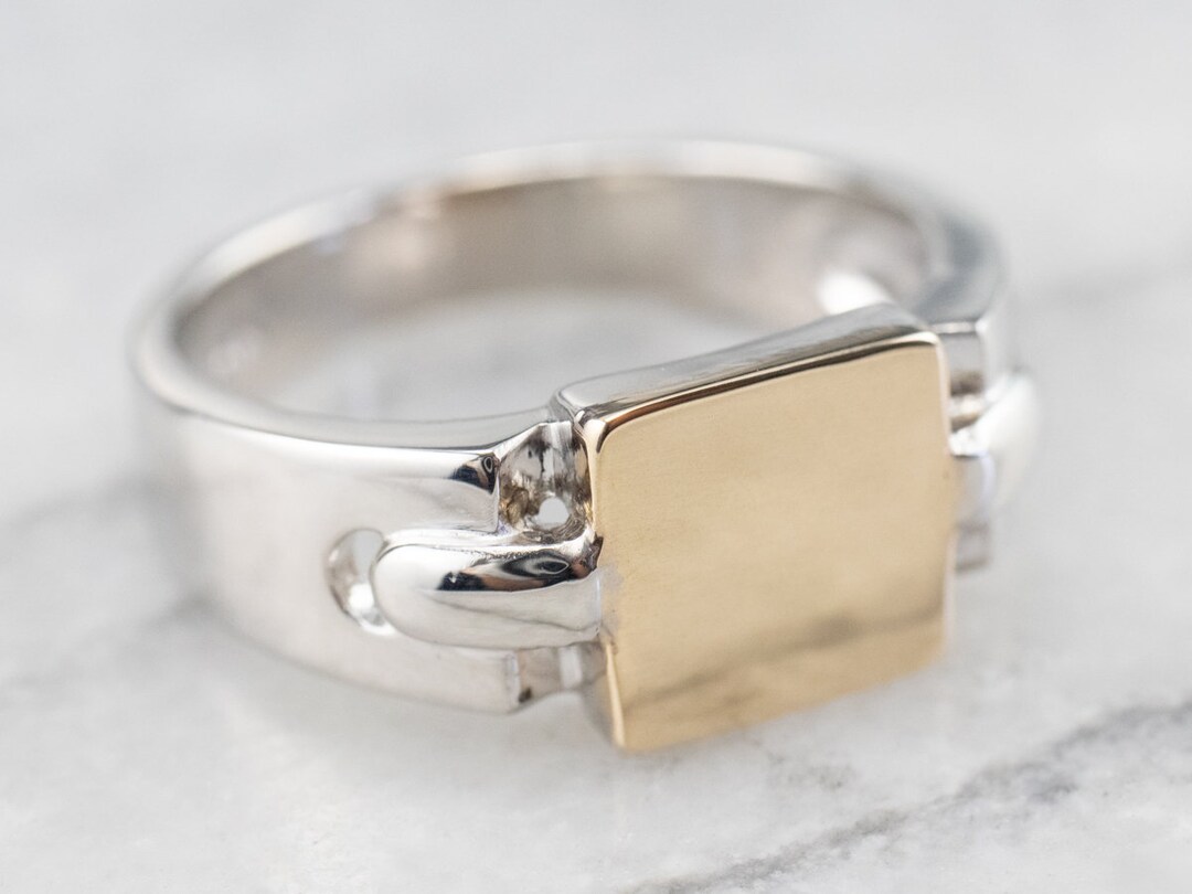 Platinum and Gold Signet Ring, Mix Metal Signet Ring, Two Tone Ring ...