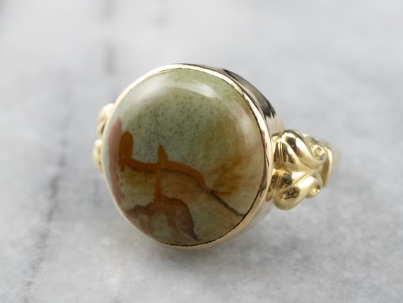 Picture Jasper Gold Ring, Statement Ring, Landscape J… - Gem
