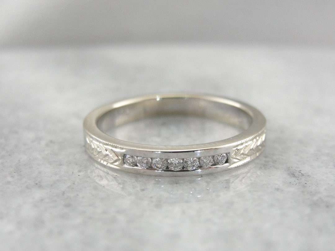 Etched Channel Set Diamond Band, White Gold Wedding Ring 92WEEU-R - Etsy