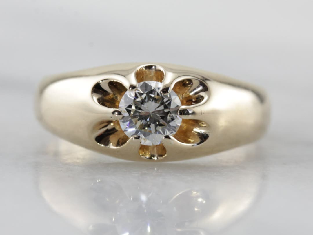 Antique Belcher Setting Diamond Ring, 14K Yellow Gold, Size 9.5 - Etsy
