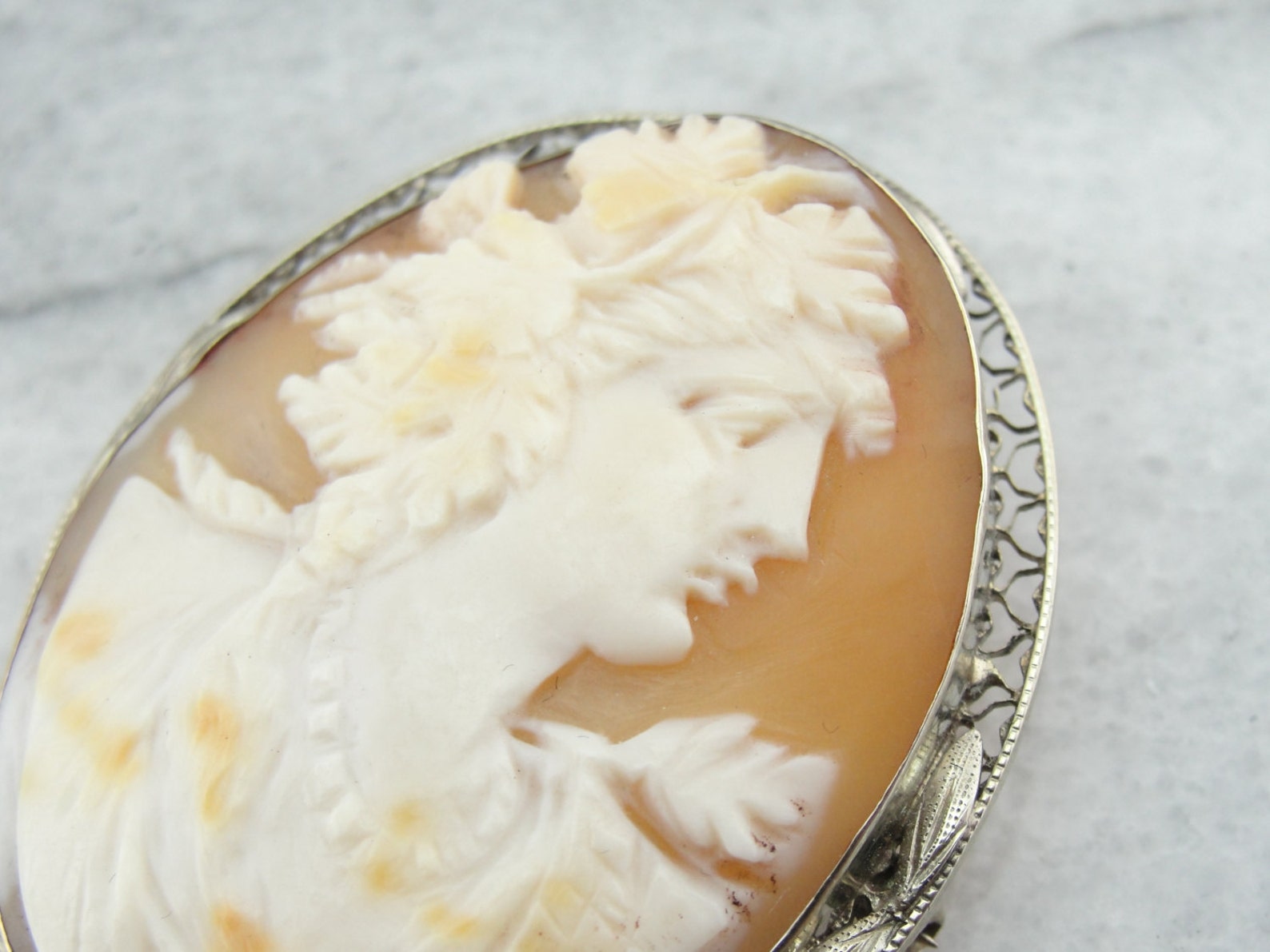 Antique Edwardian Cameo Pendant or Brooch in White Gold Filigree Frame ...