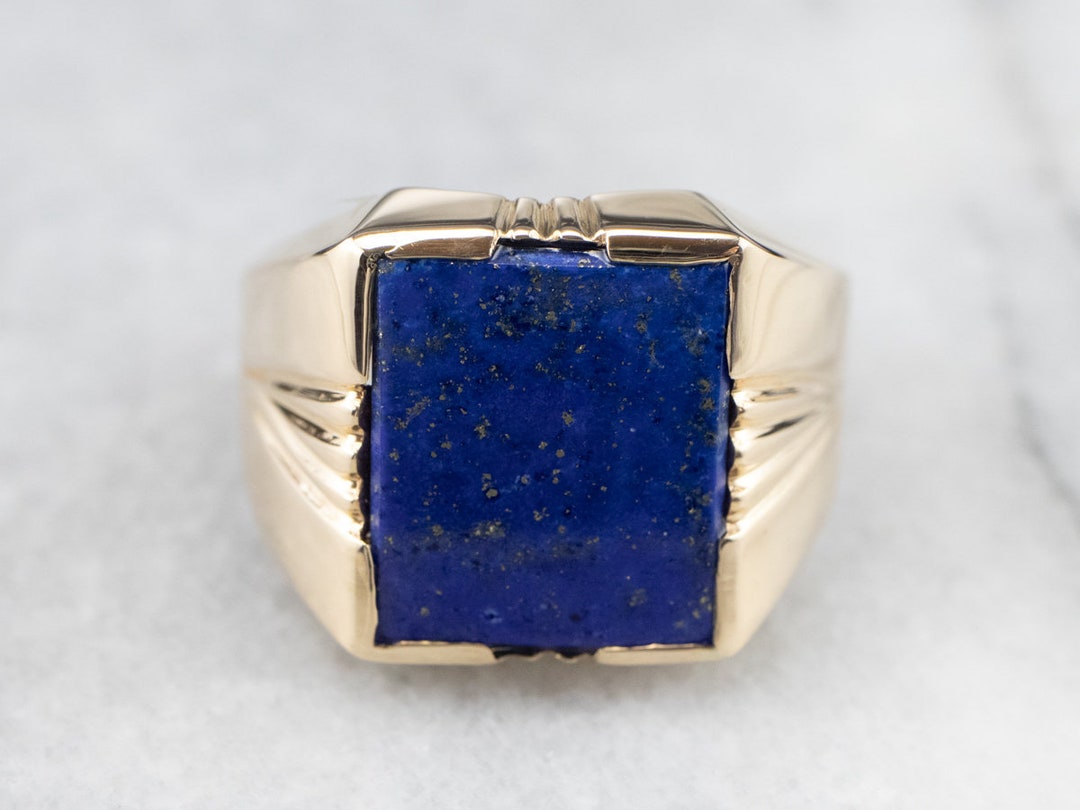 Men's Vintage Lapis Ring, Mid Century Lapis Ring, Yellow Gold Lapis ...