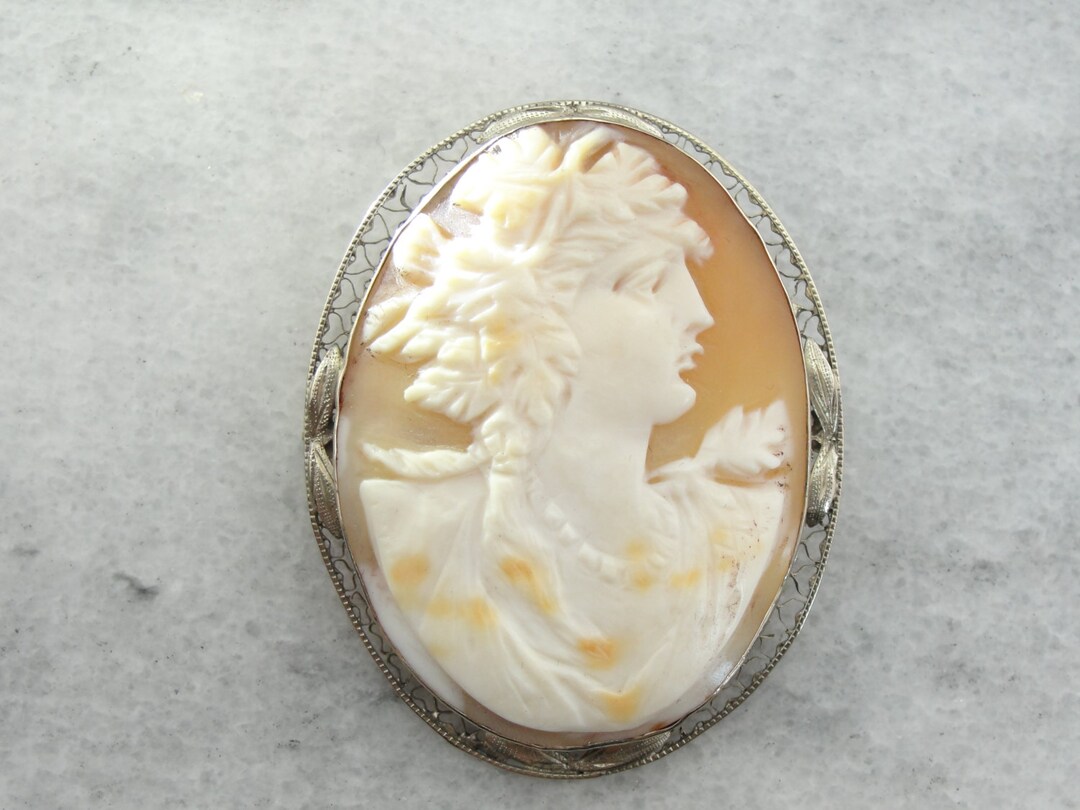 Antique Edwardian Cameo Pendant or Brooch in White Gold Filigree Frame ...