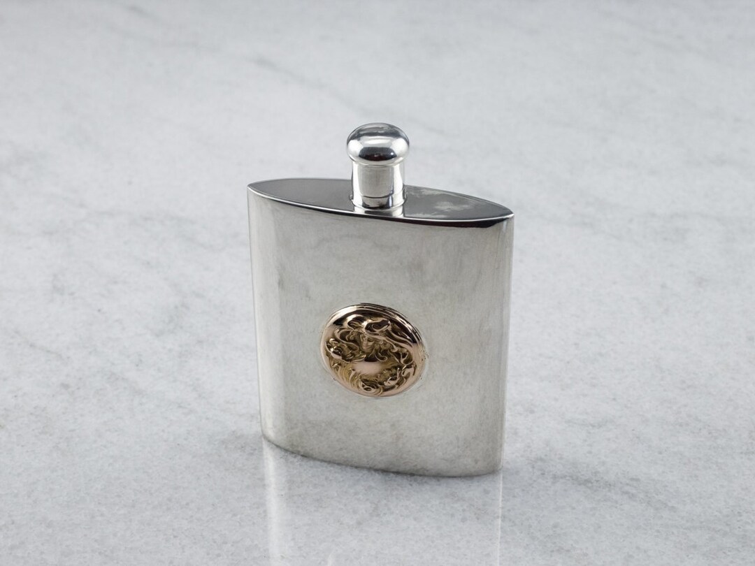 Mixed Metal Art Nouveau Flask, Antique Flask, Drinking Flask, Unisex ...