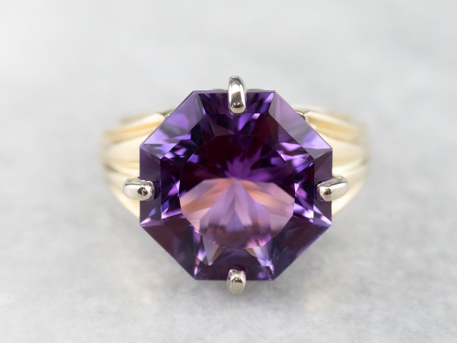 Fancy Cut Amethyst Cocktail Ring Two Tone Gold Amethyst Ring | Etsy