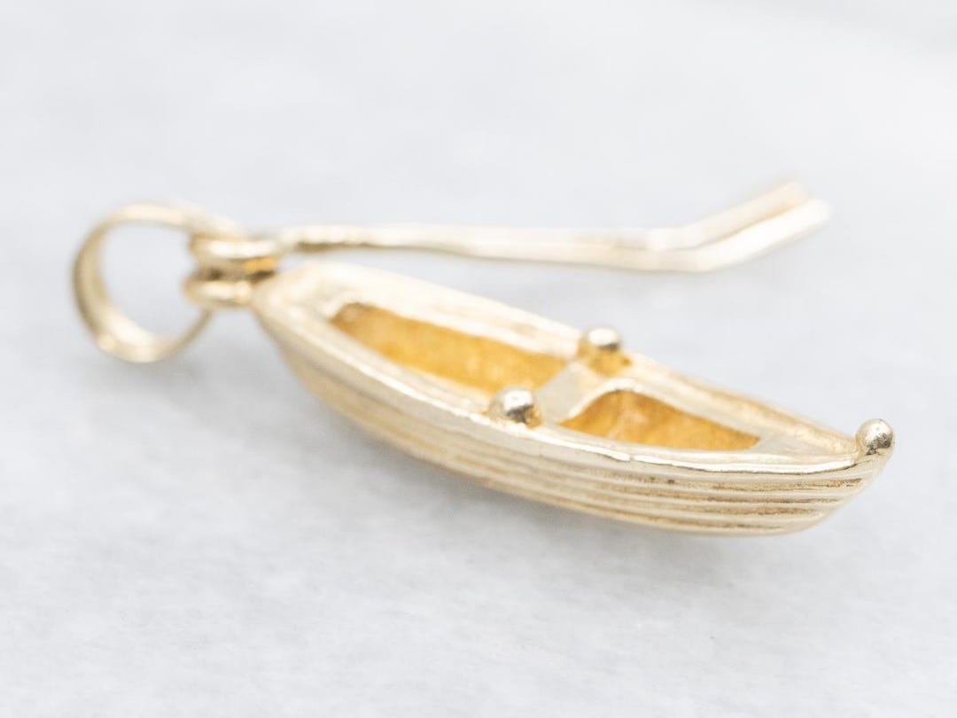 Vintage Dinghy Boat With Oar Charm, Row Boat Charm, Yellow Gold Charm ...