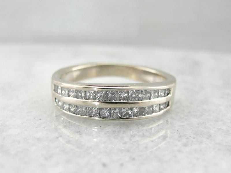 Vintage Double Row Square Cut Diamond Wedding Band - Etsy