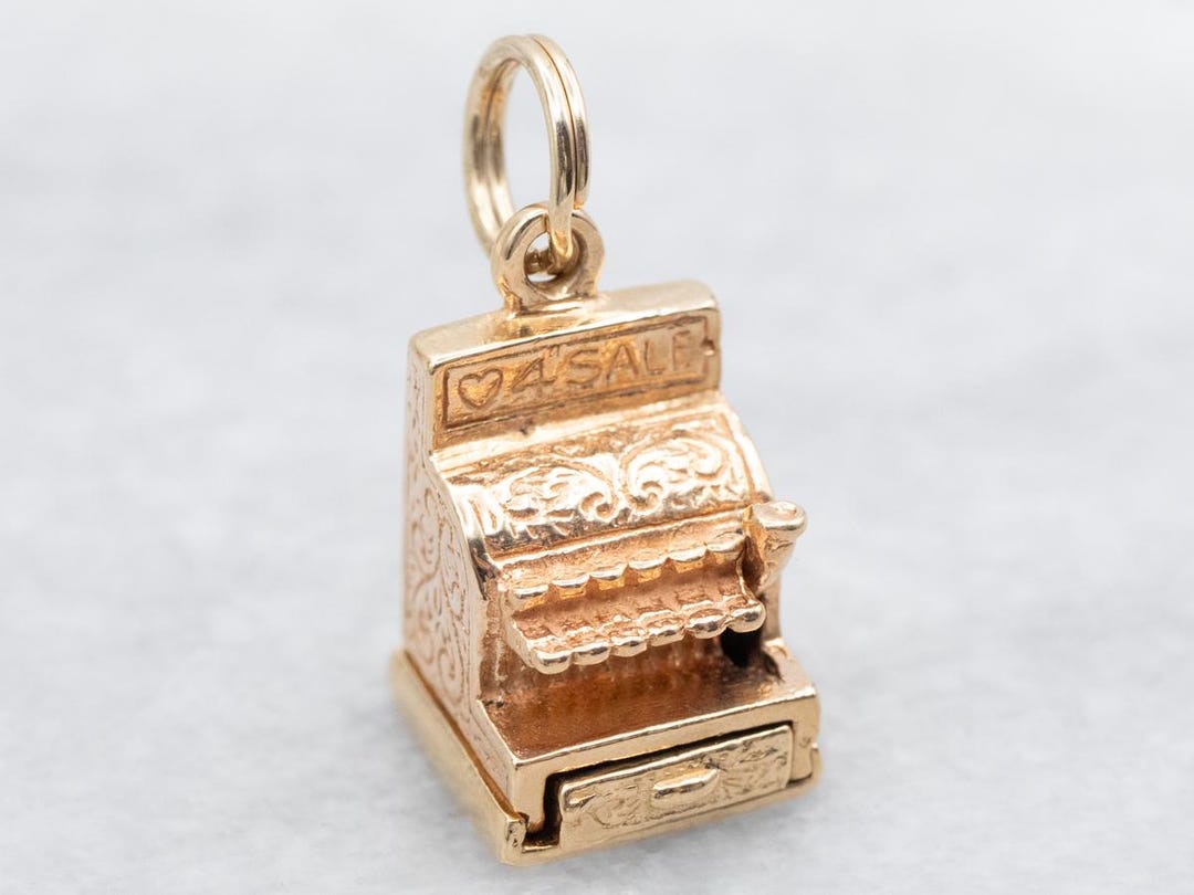 Ornate Gold Cash Register Charm, Vintage Gold Charm, Moving Parts Charm ...