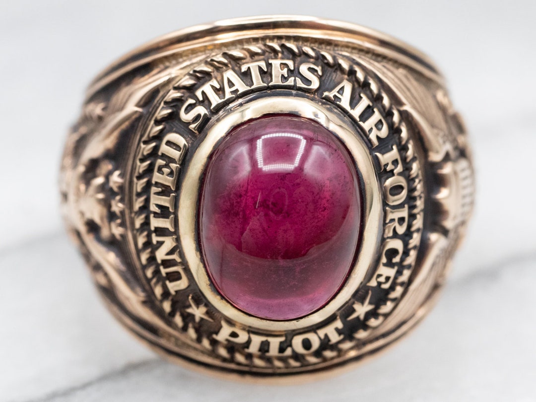10K Yellow Gold Garnet Cabochon US Air Force Pilot Ring - Etsy