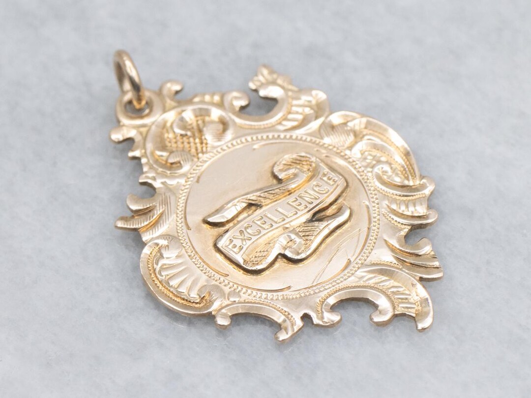 Antique 1912 Gold "excellence" Medallion Pendant - Etsy