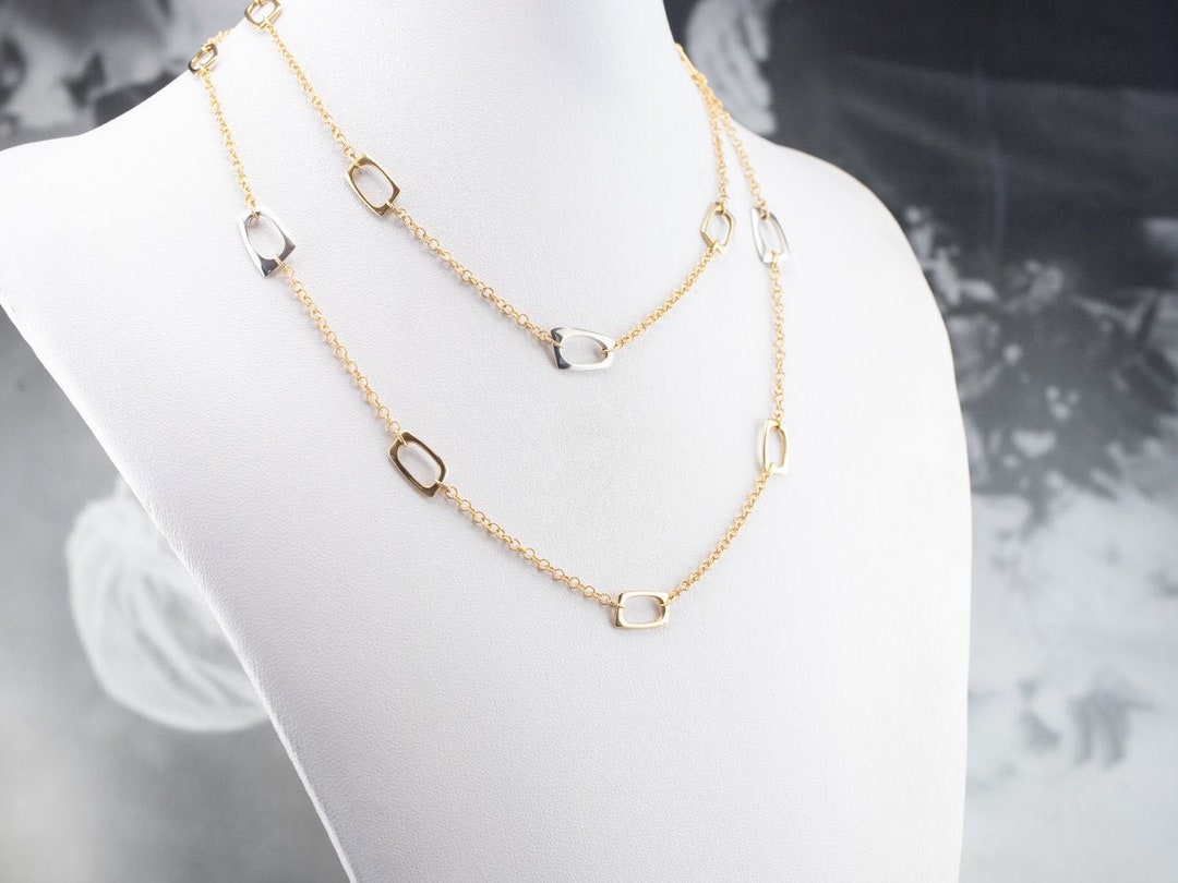 Two Tone Gold Chain Necklace, Two Strand Chain, O Link Necklace ...