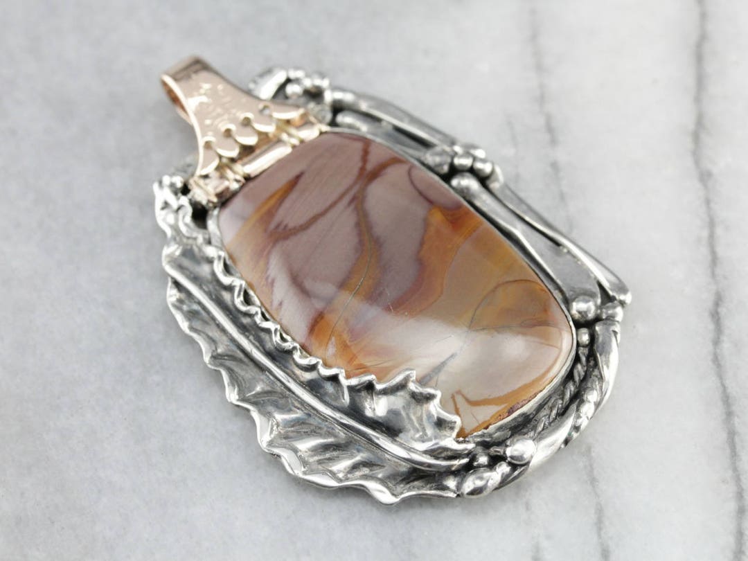 Sterling Silver Mookaite Jasper Pendant, Victorian Rose Gold Bail - Etsy