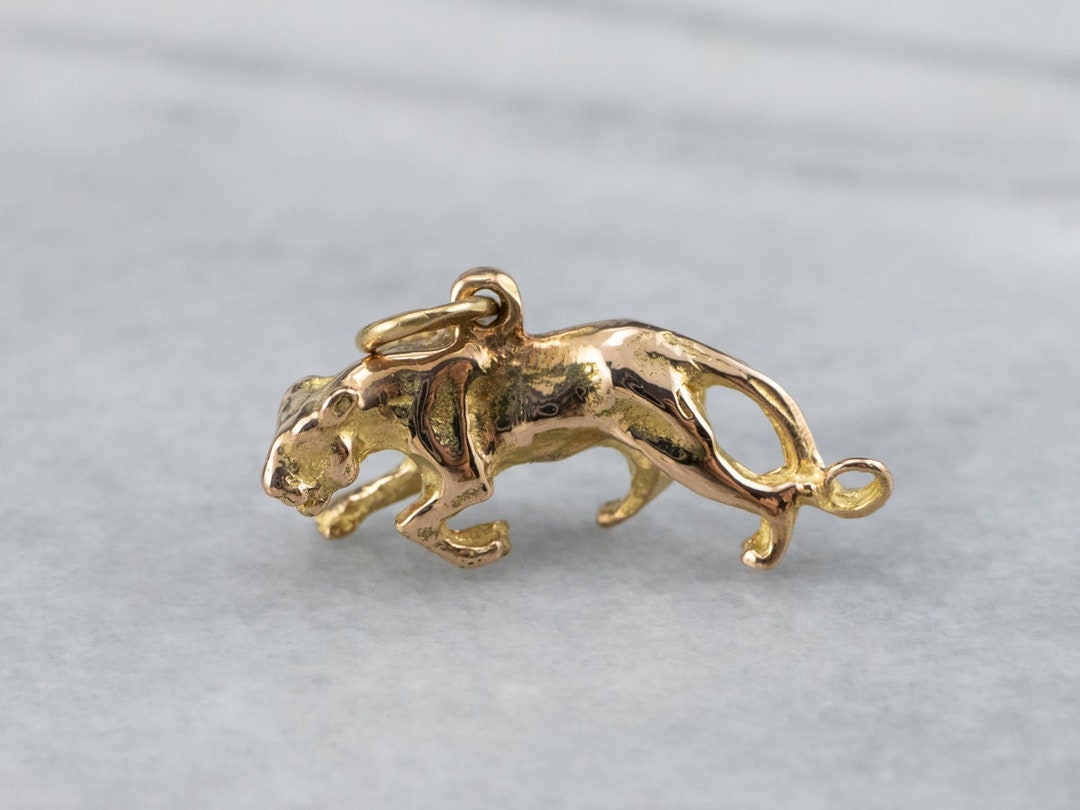 Vintage 18K Gold Stalking Panther Charm Pendant - Etsy