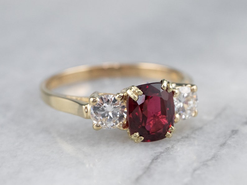 Ruby Diamond Engagement Ring Ruby Yellow Gold Ring Ruby - Etsy