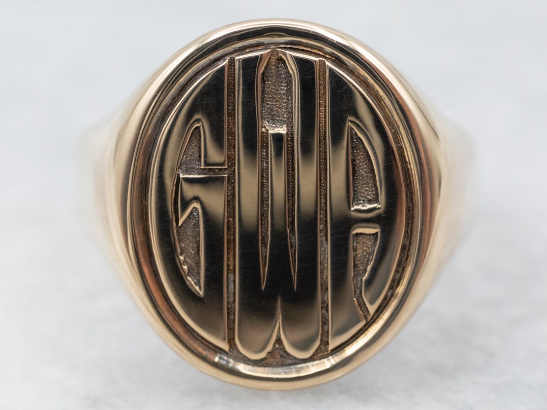 Vintage 14K Yellow Gold "gwa" Monogram Signet Ring, Size 9.5 - Etsy