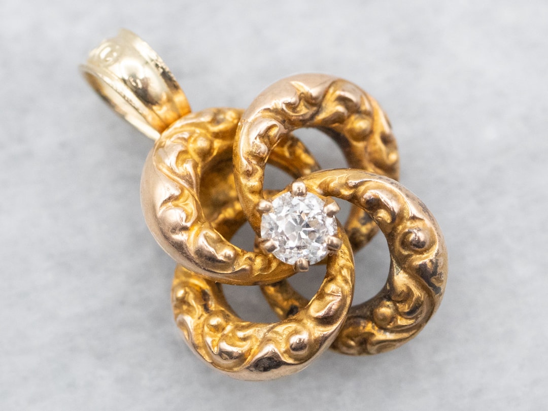 14K Yellow Gold Old Mine Cut Diamond Lover's Knot Pendant - Etsy