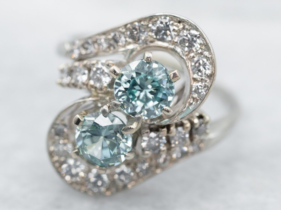 Blue Zircon Toi Et Moi Bypass Style Ring in White Gold, Blue Zircon and ...