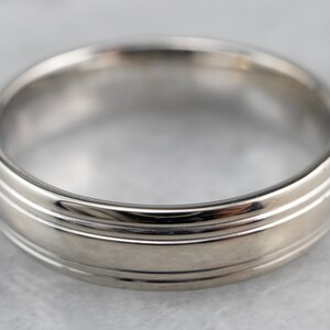 White Gold Lined Band, 14K White Gold, Unisex Wedding Band, Stacking ...
