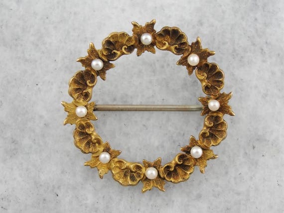Antique Floral Wreath Pin with Seed Pearls in Yellow … - Gem