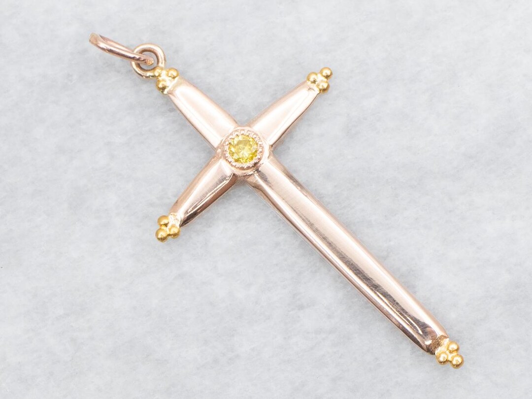 Yellow Diamond Cross Pendant, Yellow Gold Diamond Cross, Unisex Gold ...