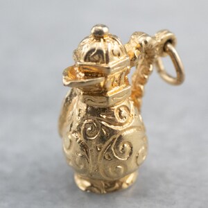 Ornate Teal Glass and Gold Pitcher Charm, 14K Yellow Gold Charm ...