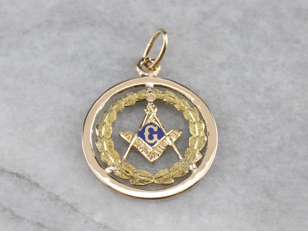 Vintage 10K Gold Masonic Pendant, Blue Enamel Freemason Medal - Etsy