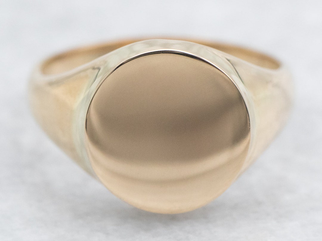 Yellow Gold Plain Signet Ring With Round Top, Round Top Signet Ring ...
