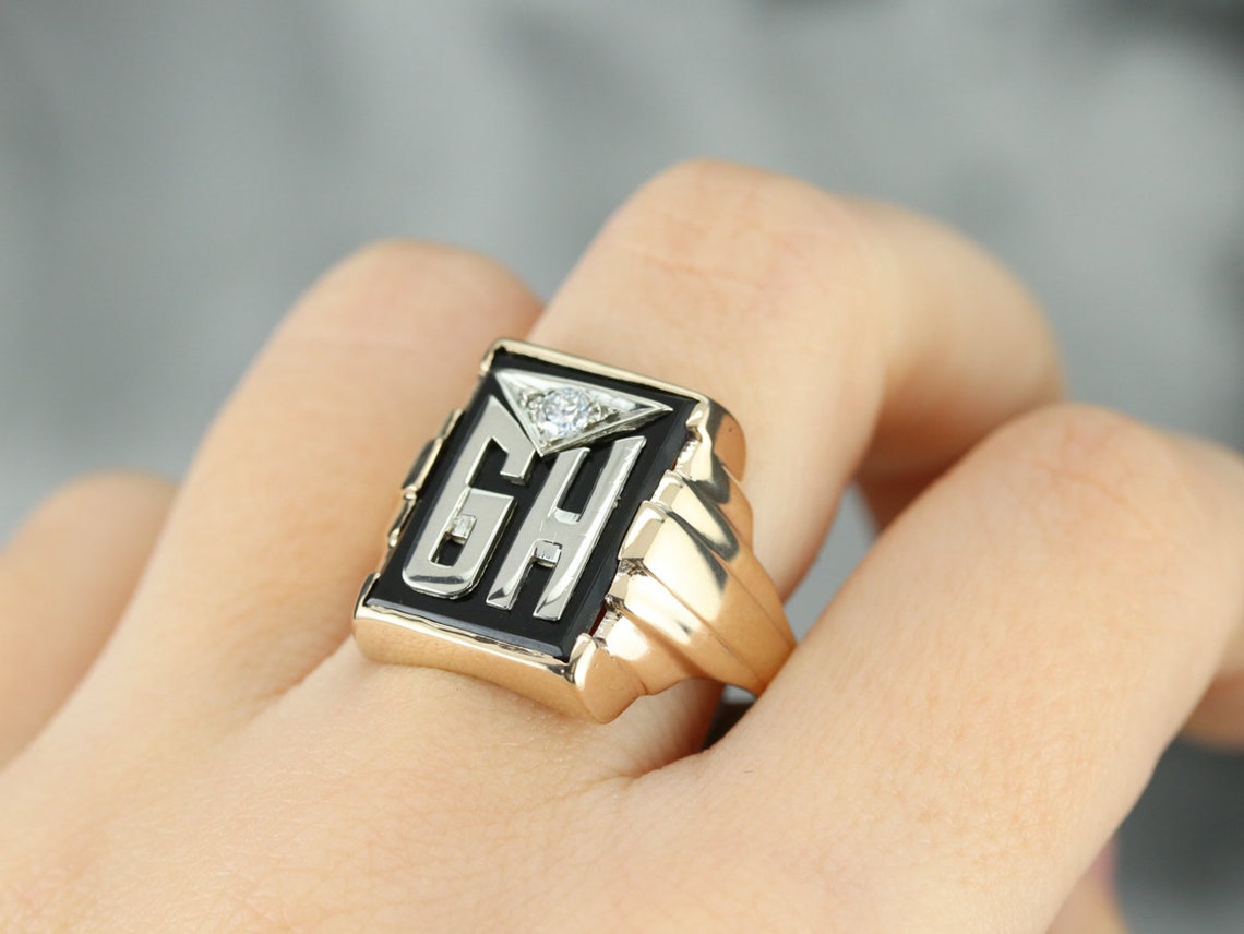 Men's Monogrammed Diamond and Onyx Ring Men's Black - Etsy