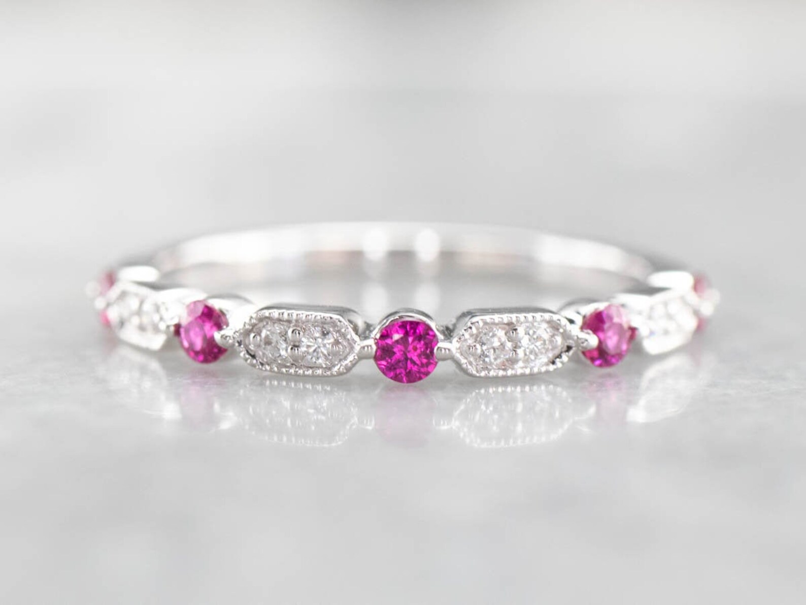 White Gold Ruby and Diamond Band Ruby Wedding Band - Etsy