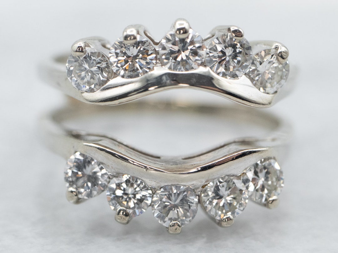14K White Gold Diamond Enhancer Band, Stacking Ring - Etsy