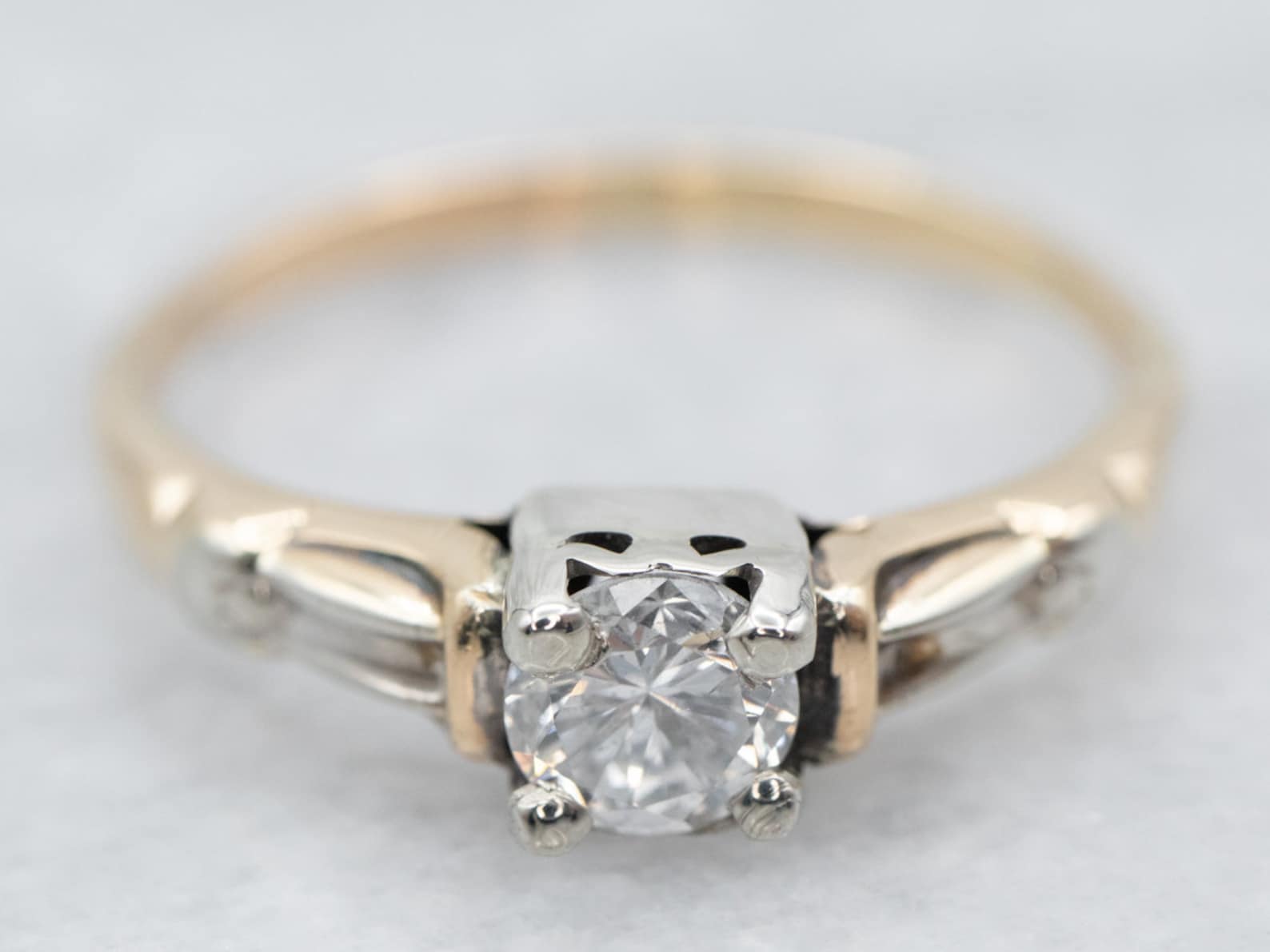 Retro 14K Two Tone Gold Diamond Solitaire Ring, Illusion Setting - Etsy