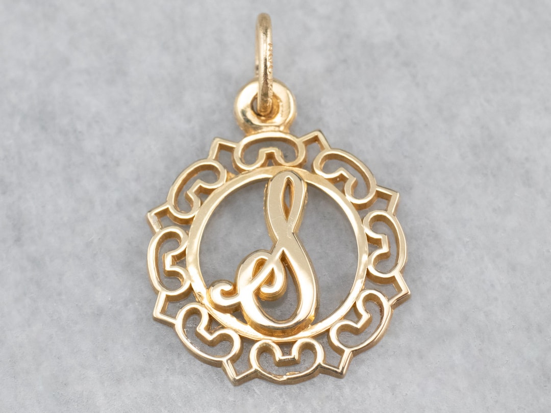 14K Yellow Gold Initial "s" Pendant, Cursive Monogram - Etsy
