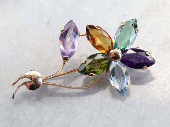 Multi Gemstone Flower Pin, Marquise Flower Ring, Gems… - Gem