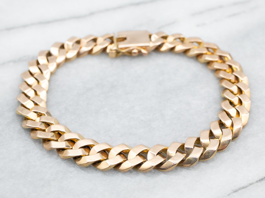 14K Yellow Gold Heavy Curb Chain Bracelet, 8 Inch - Etsy