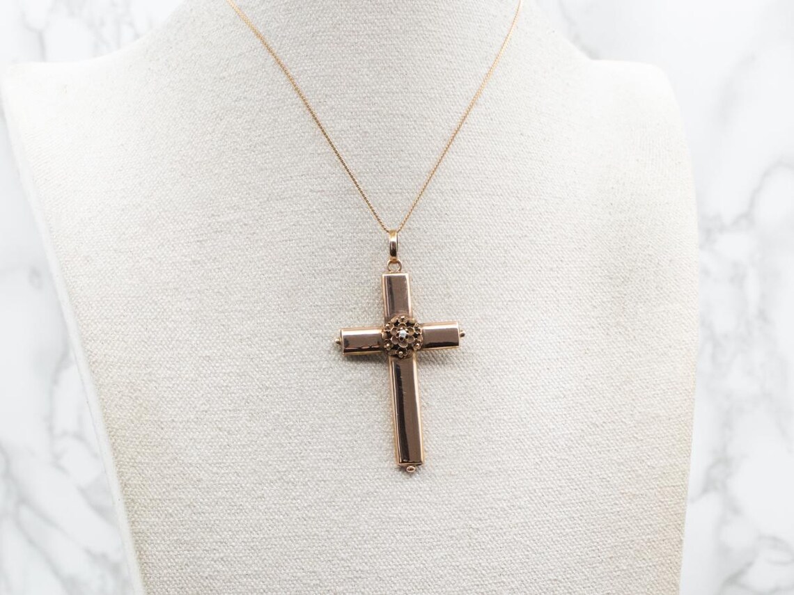 Seed Pearls and Flowers, A Large Rose Gold Antique Victorian Cross ...