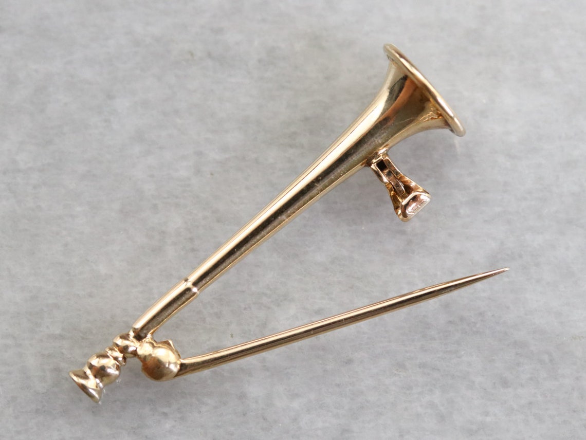 Vintage Gold Horn Brooch Trumpet Pin Music Trumpet Music - Etsy