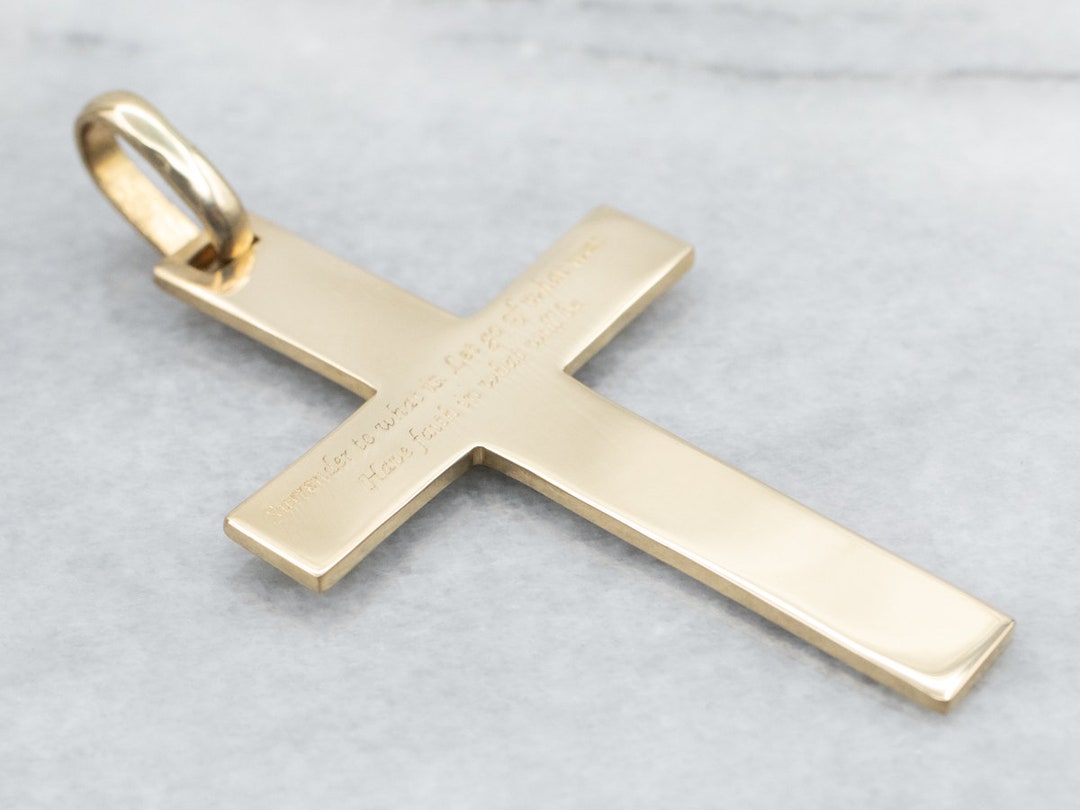 Engraved 18K Yellow Gold Cross Pendant, Religious Jewelry - Etsy