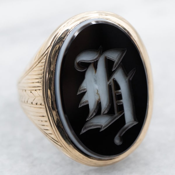 Gold Initial H Signet Ring - Etsy