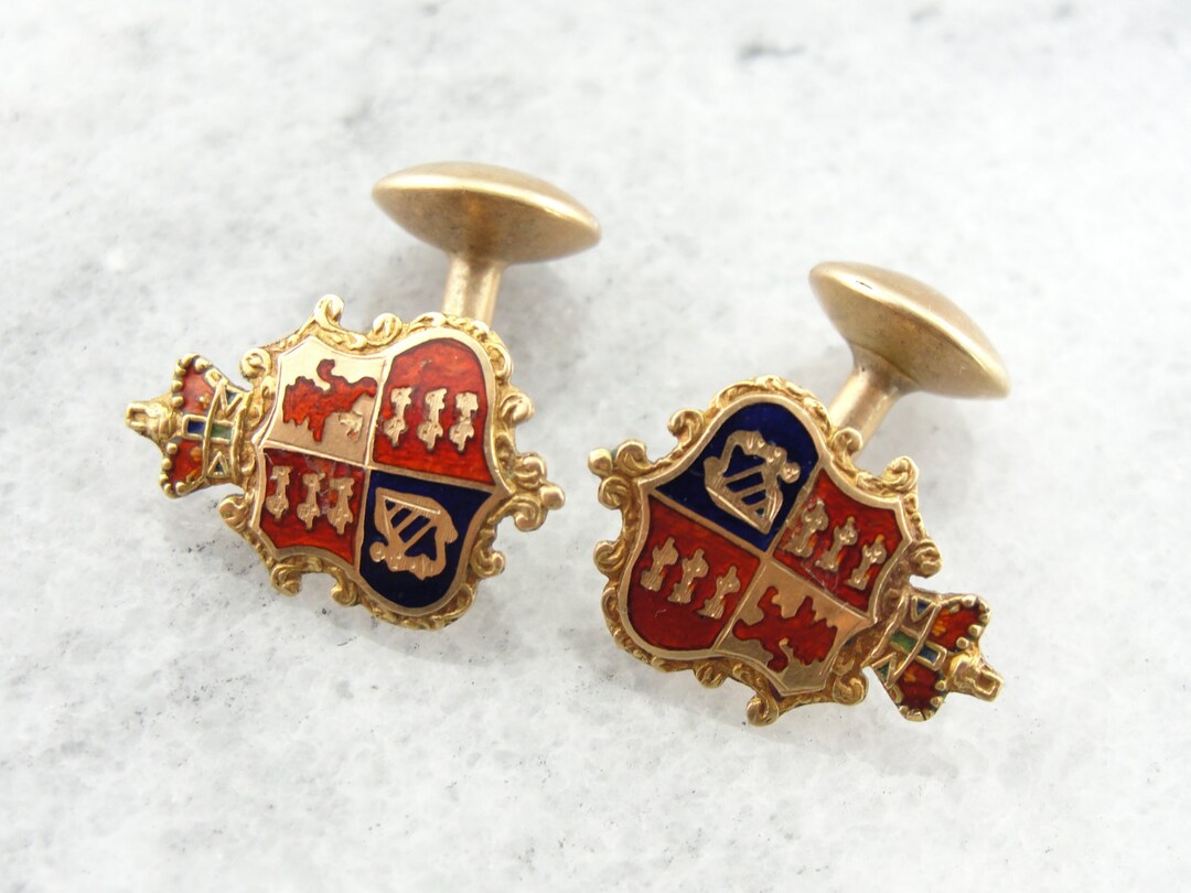 Antique Enamel Crest and Fine Gold Victorian Cufflinks, British Royal ...