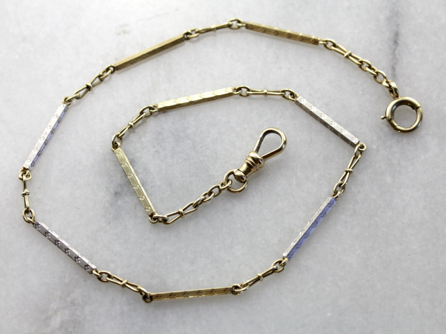 Art Deco Pocket Watch Chain Crafted of White and Green Gold - Etsy