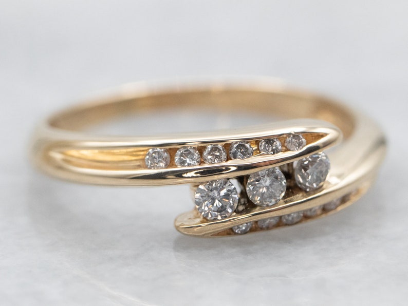 Yellow Gold Bypass Diamond Band, Anniversary Ring - Etsy Australia