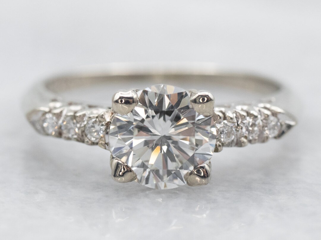 White Gold Diamond Engagement Ring With Accent Stones, A34504 - Etsy