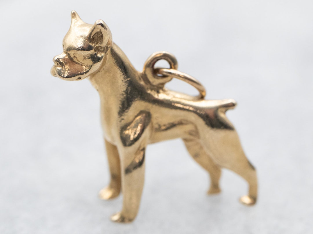 14K Yellow Gold Boxer Dog Charm Pendant - Etsy