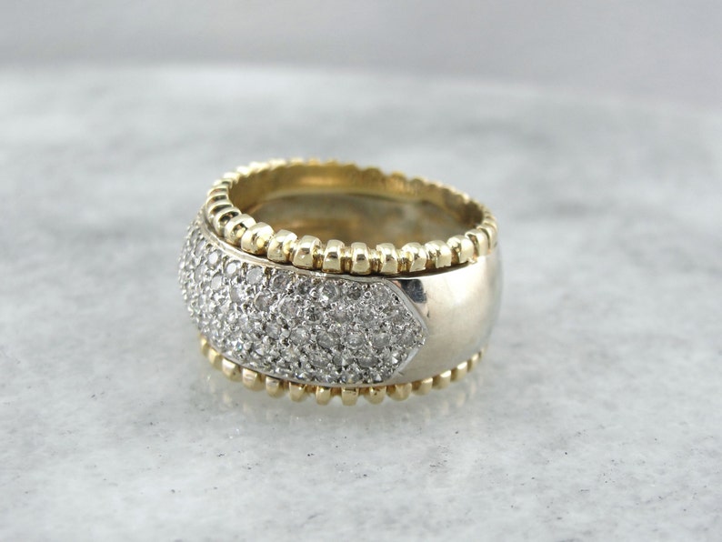 Wide Diamond Studded Cocktail Band With Gold Trim - Etsy