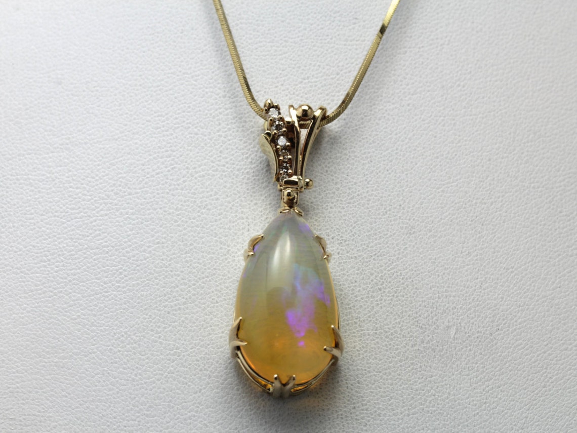 Large Opal Diamond Gold Pendant Opal Statement Pendant | Etsy