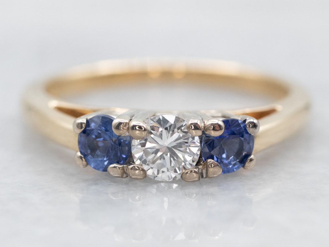 Two Tone Diamond and Sapphire Engagement Ring, Yellow and White Gold ...